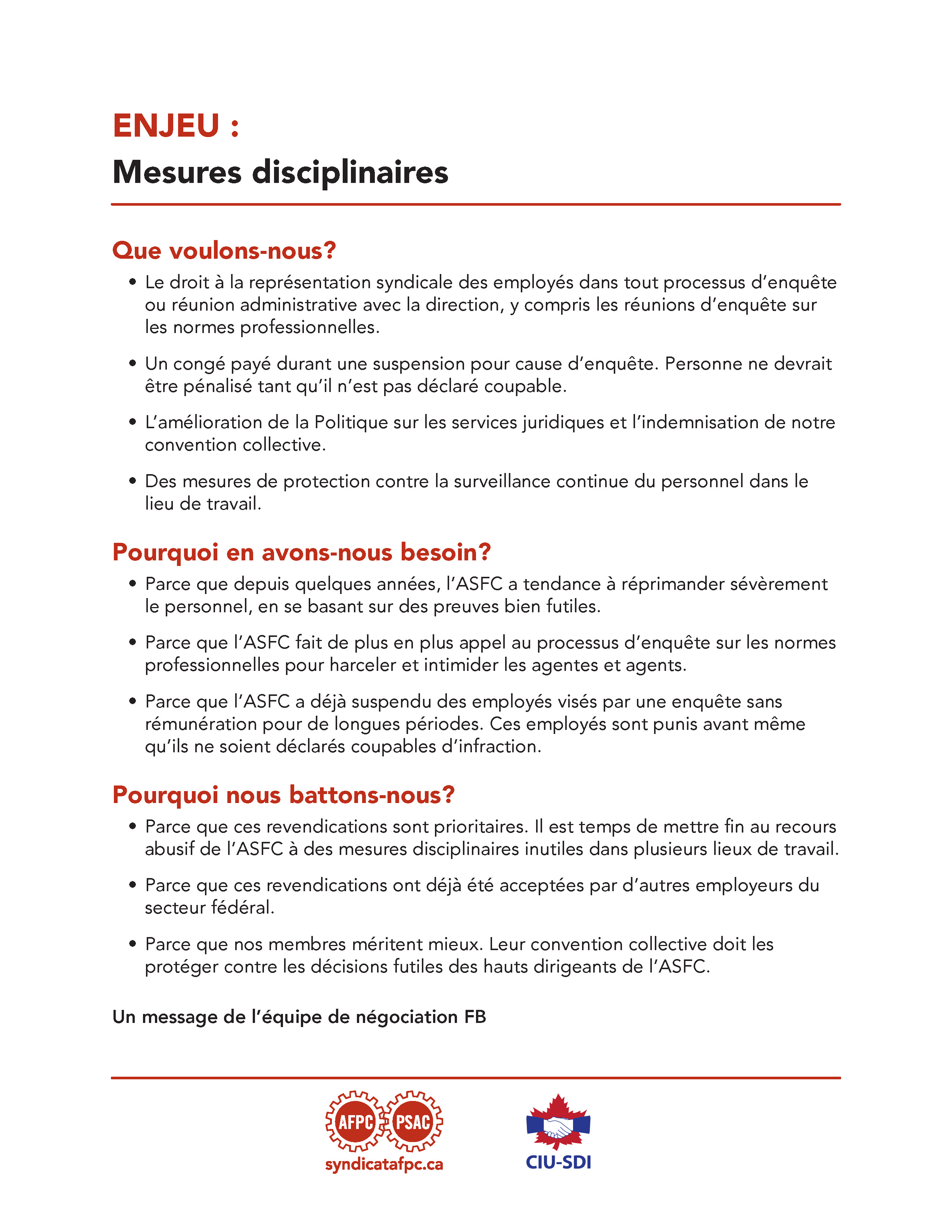 Mesures disciplinaires : nos membres méritent mieux